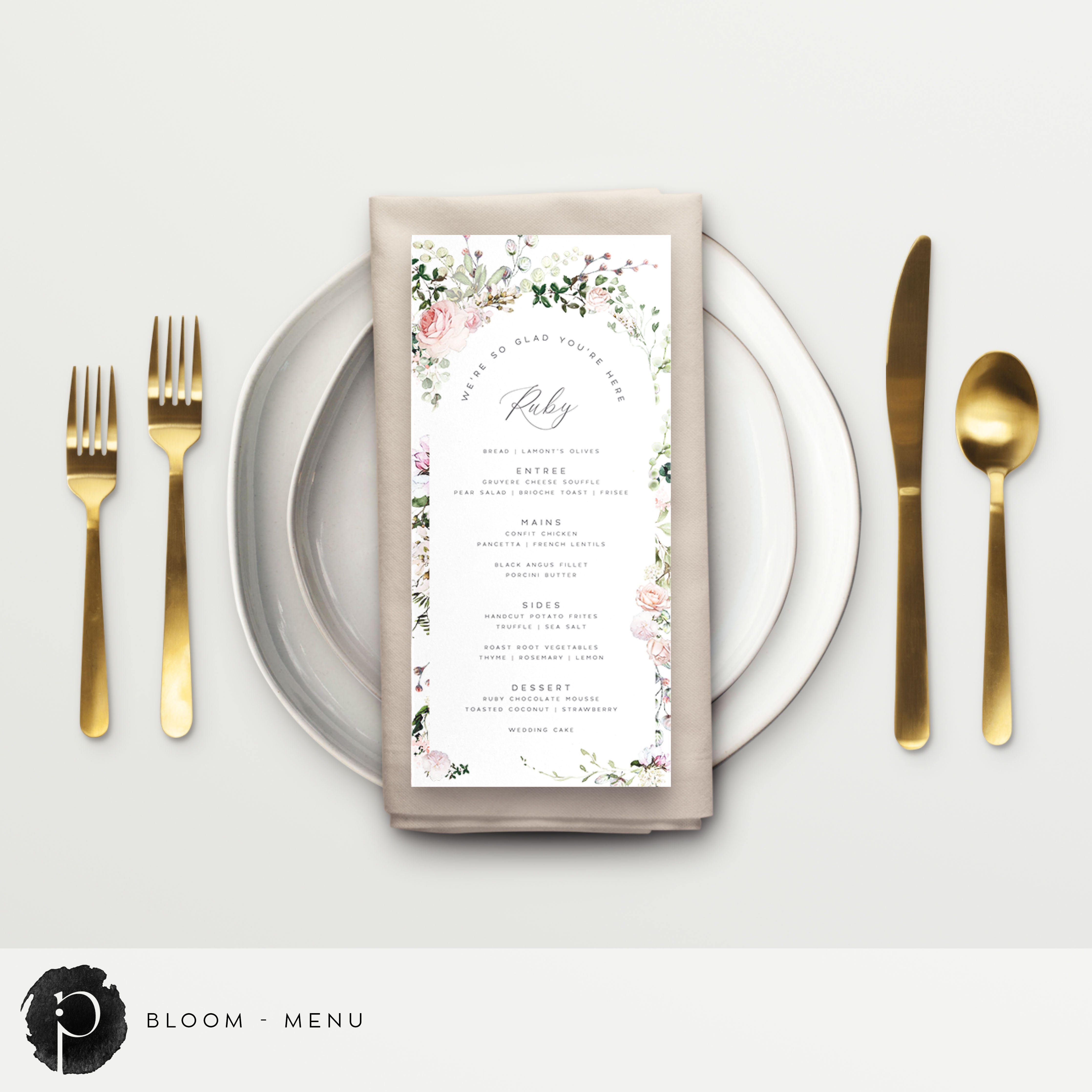 Bloom - Menu Cards – Paper & Ink Studio