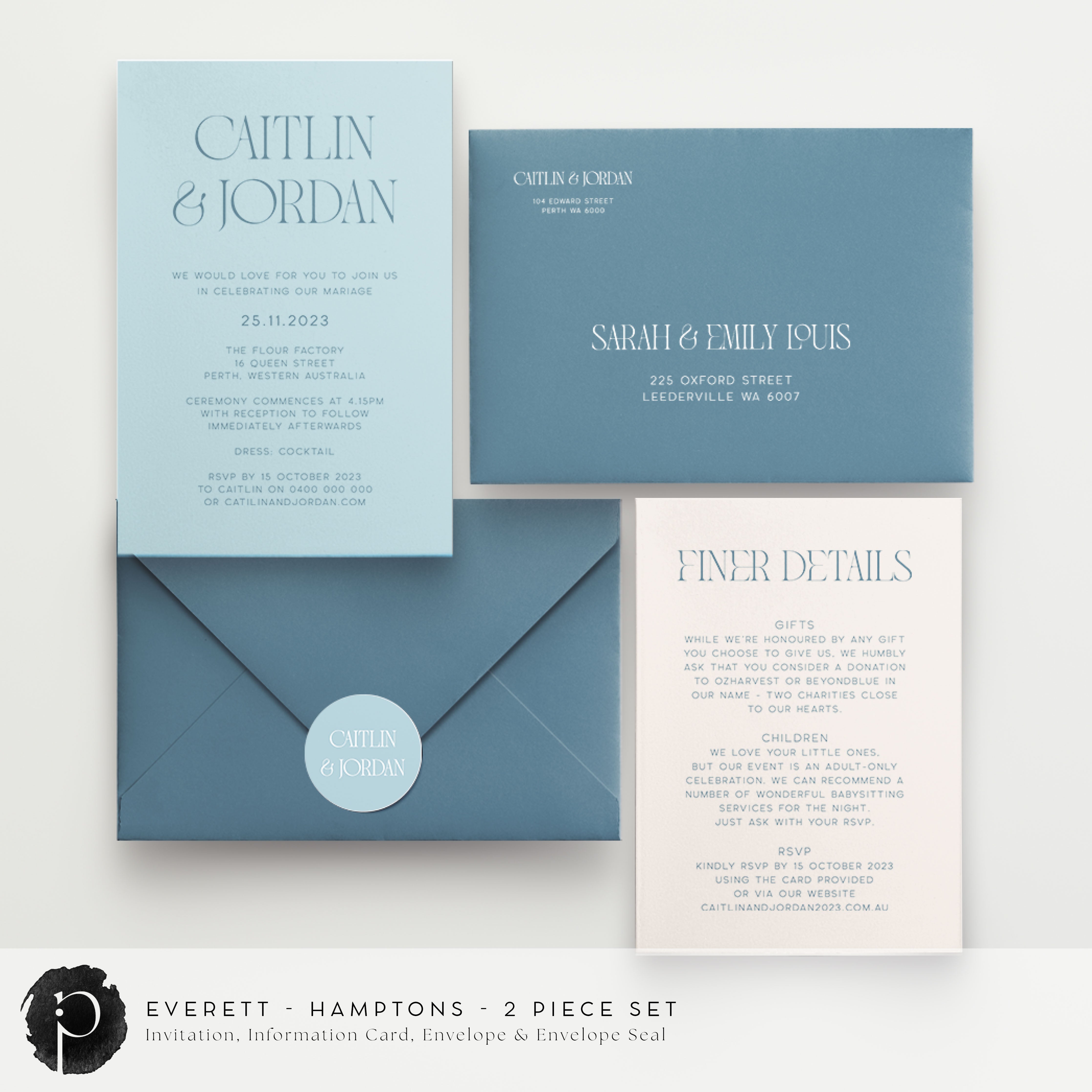 Everett - Wedding Invitation & Information/Details Card Set – Paper & Ink Studio