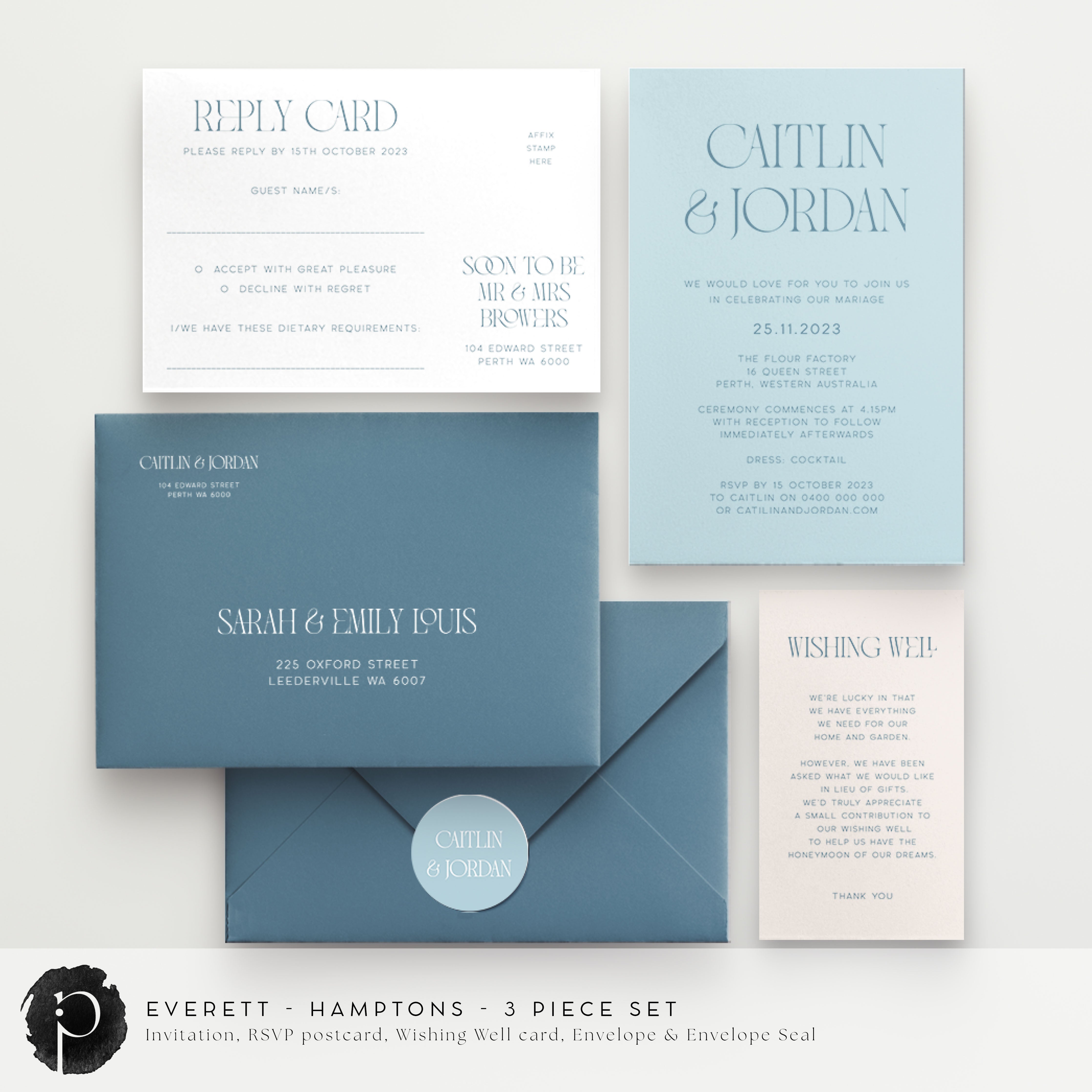 Everett - Wedding Invitation, RSVP Card & Gift/Wishing Well Card Set – Paper & Ink Studio