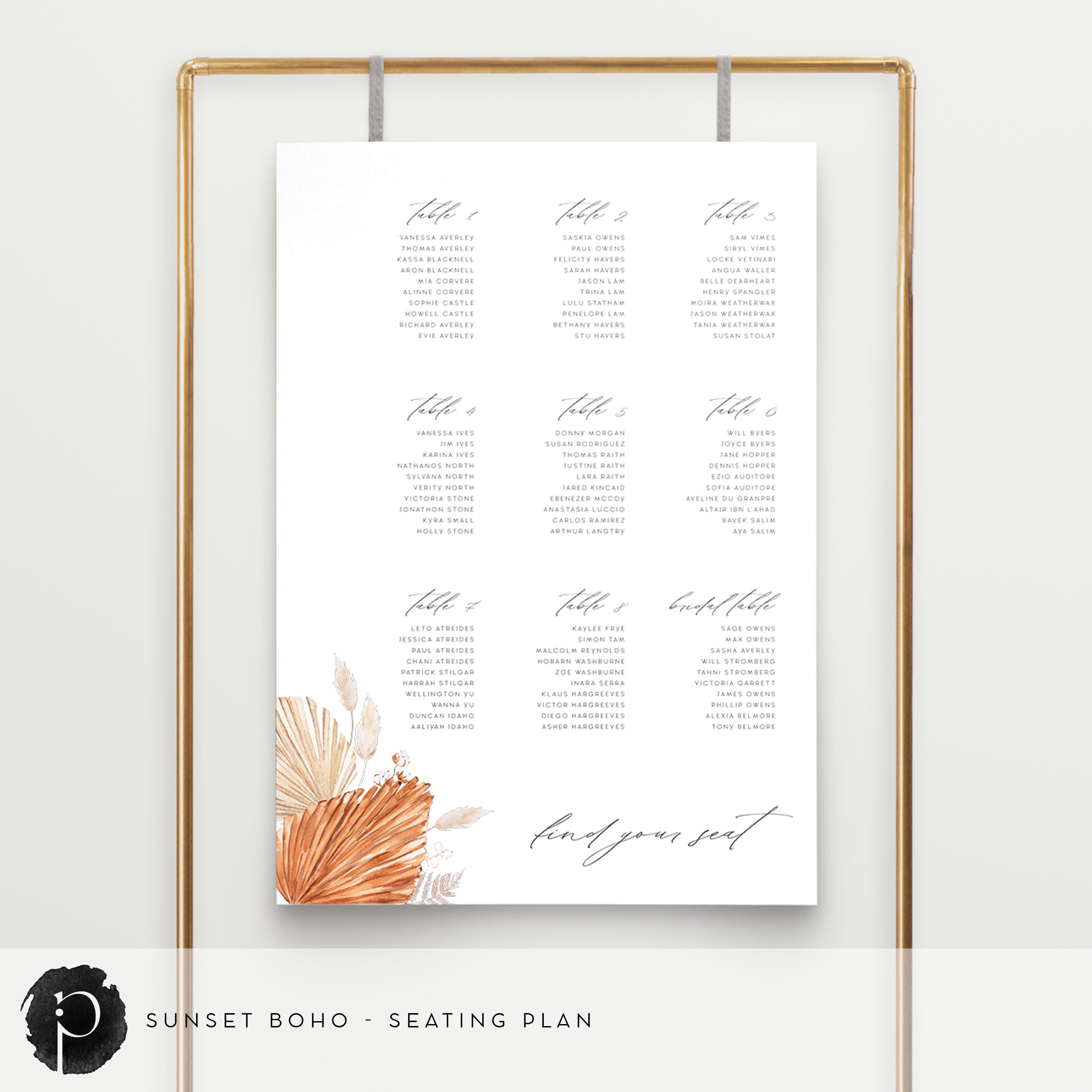 Sunset Boho - Seating Plan Chart – Paper & Ink Studio