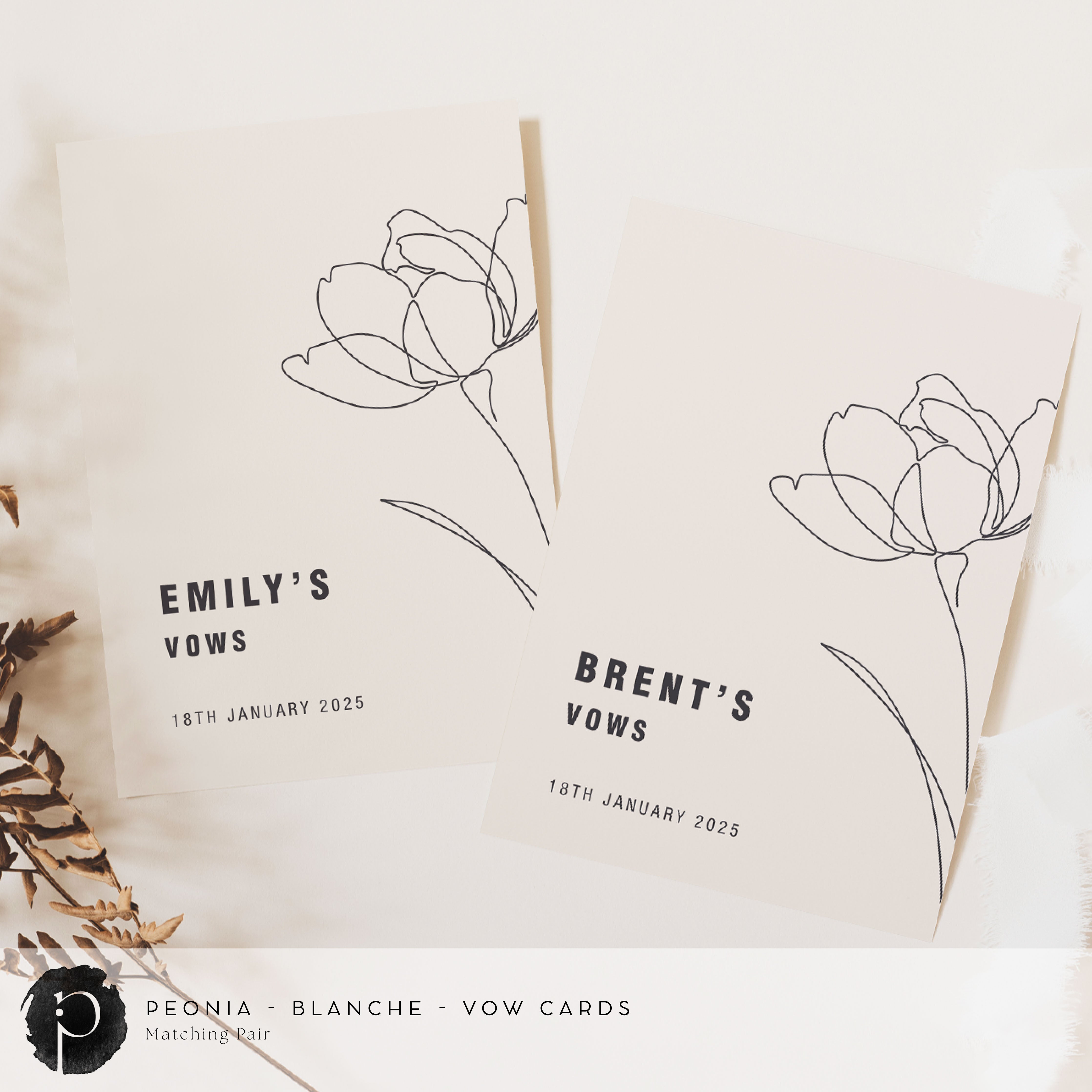 Peonia - Wedding Vow Card Set – Paper & Ink Studio