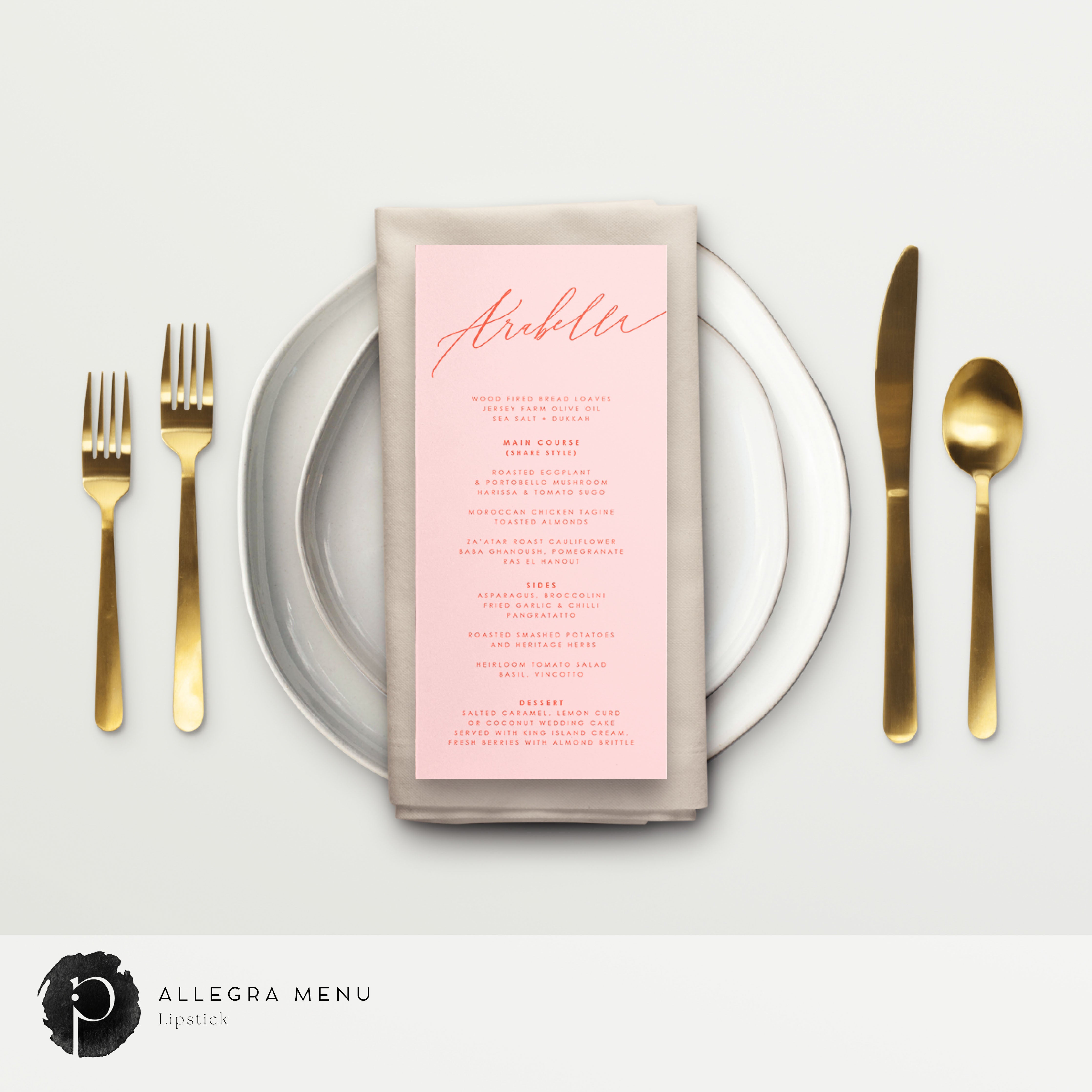 Allegra - Menu Cards – Paper & Ink Studio