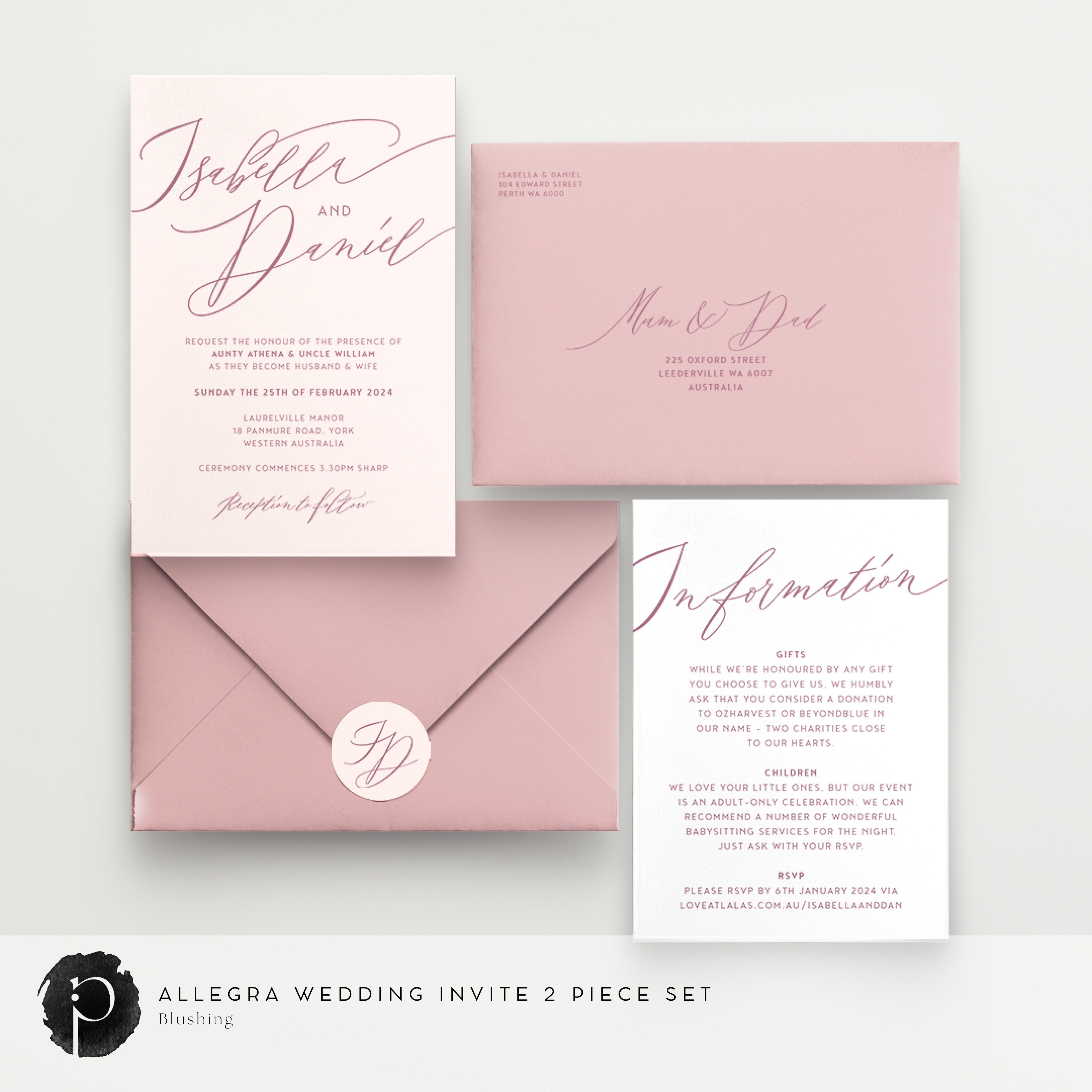 Allegra - Wedding Invitation & Information/Details Card Set – Paper ...