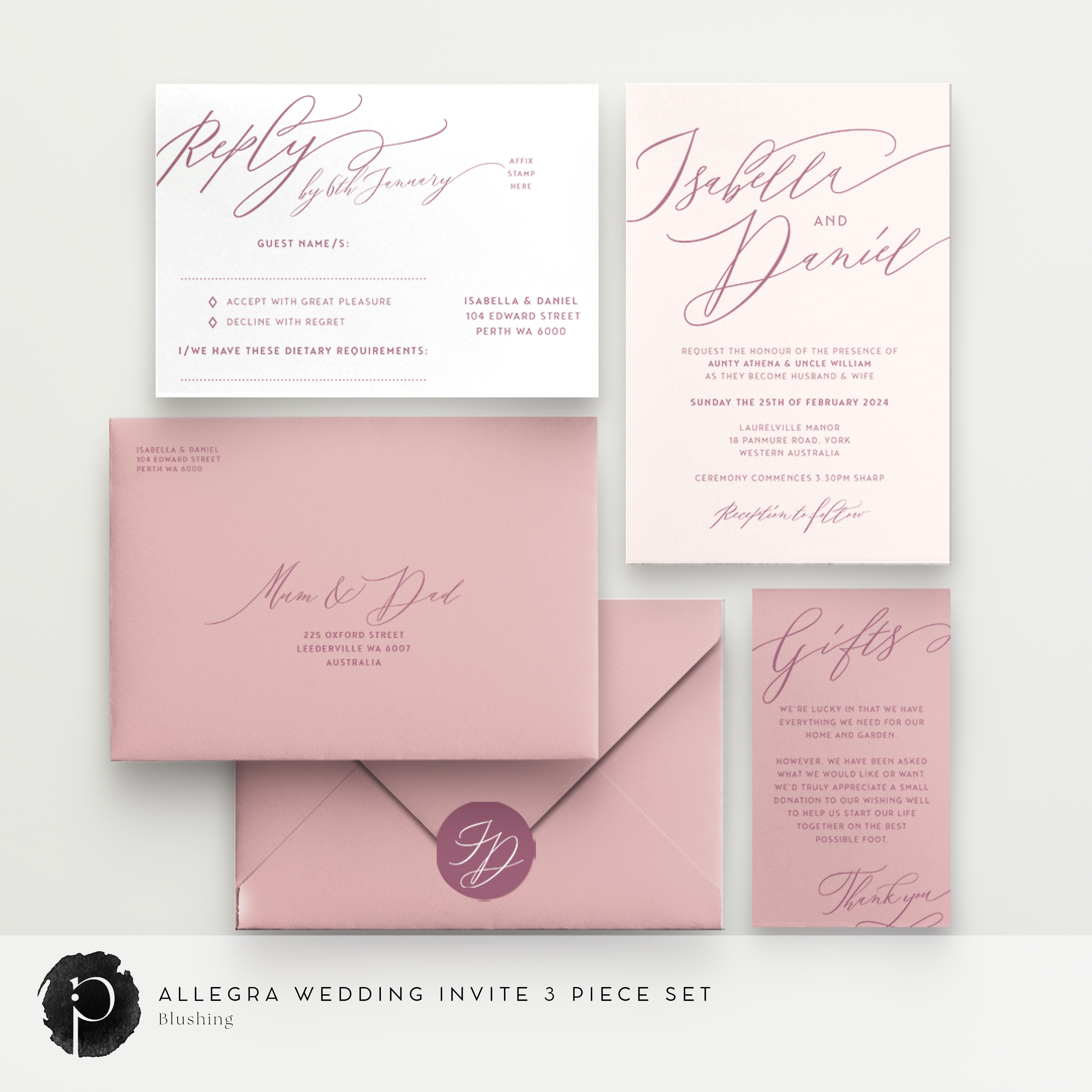 Allegra - Wedding Invitation, RSVP Card & Gift/Wishing Well Card Set ...