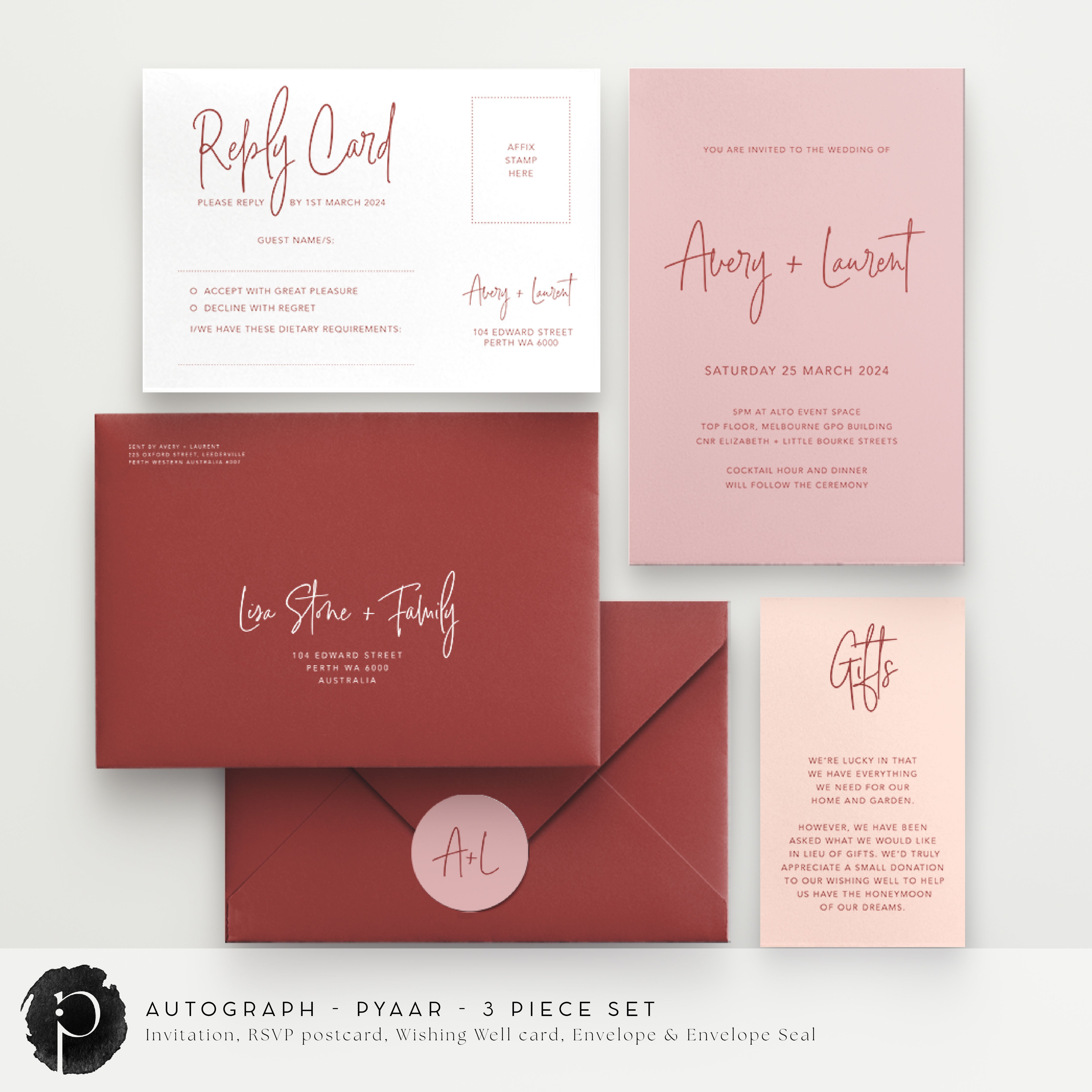 Autograph - Wedding Invitation, RSVP Card & Gift/Wishing Well Card Set ...