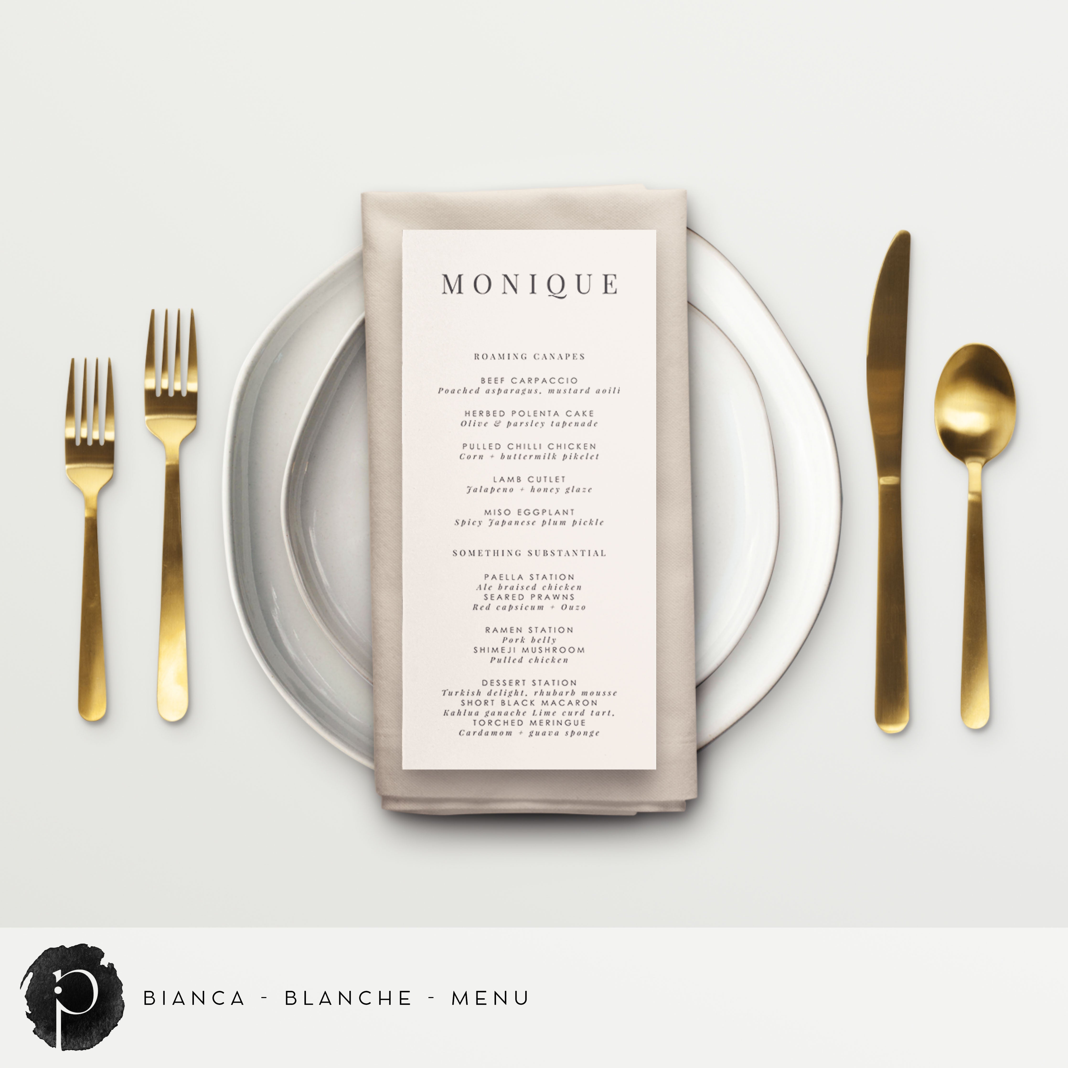 Bianca - Menu Cards – Paper & Ink Studio