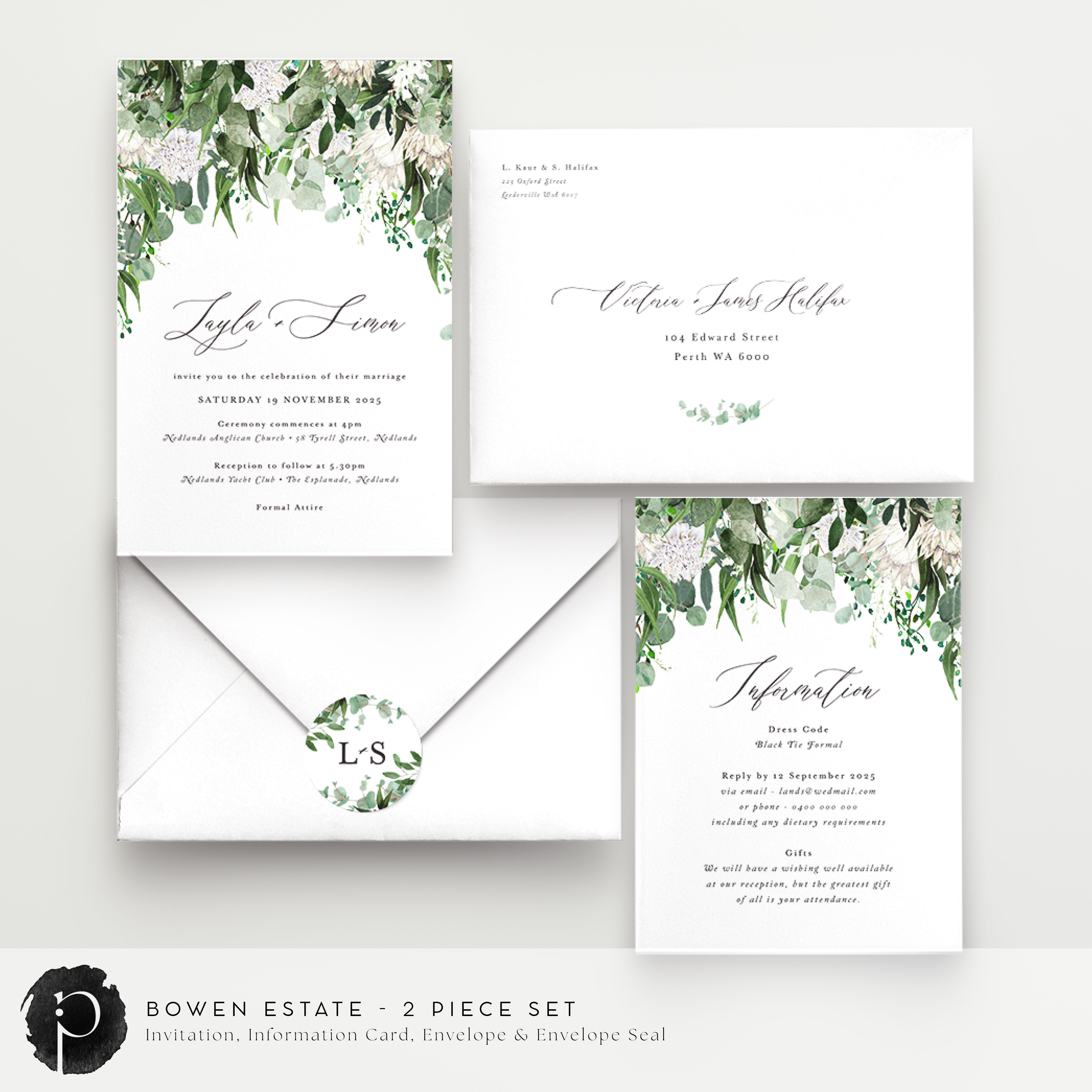 Bowen Estate - Wedding Invitation & Information/Details Card Set ...
