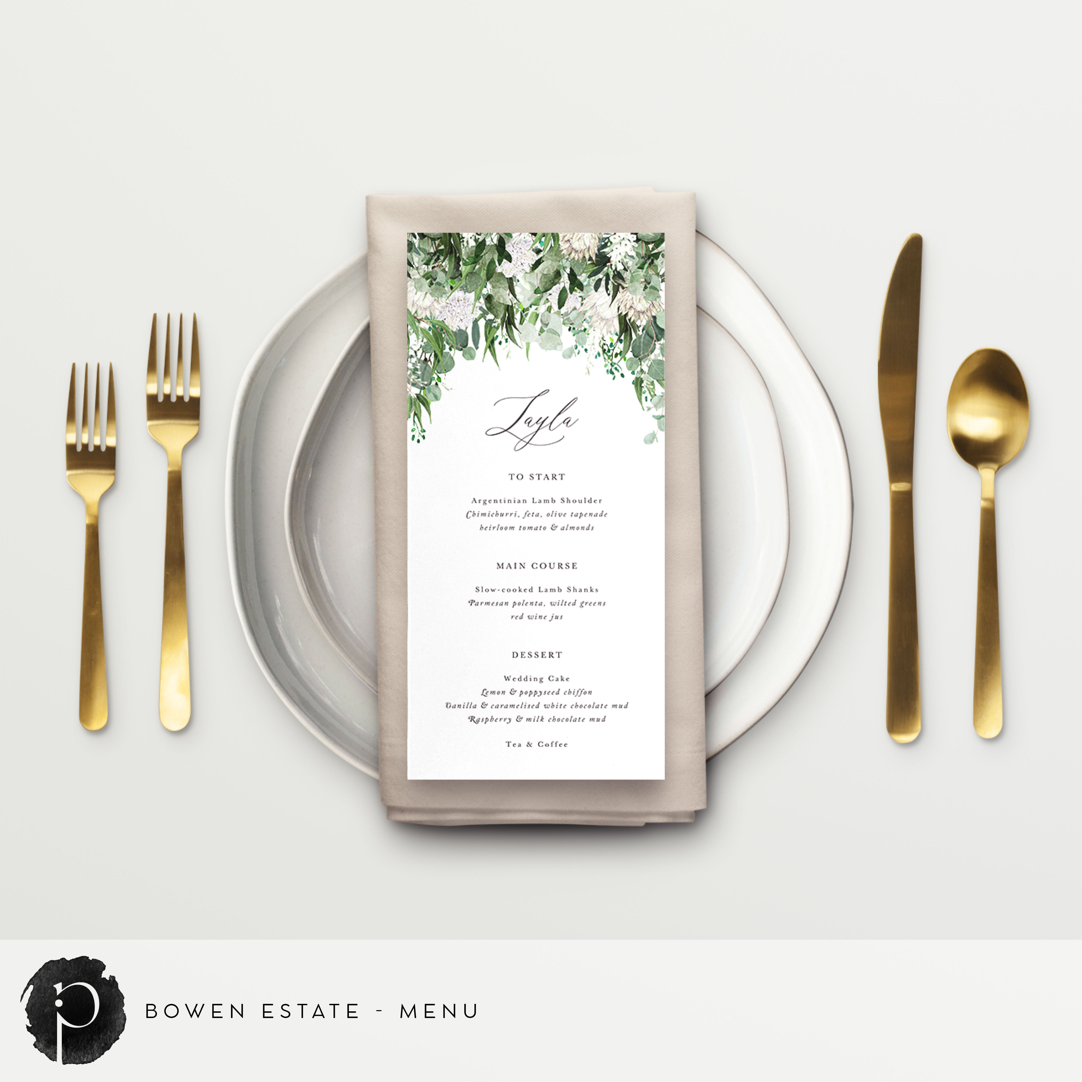 Bowen Estate - Menu Cards – Paper & Ink Studio