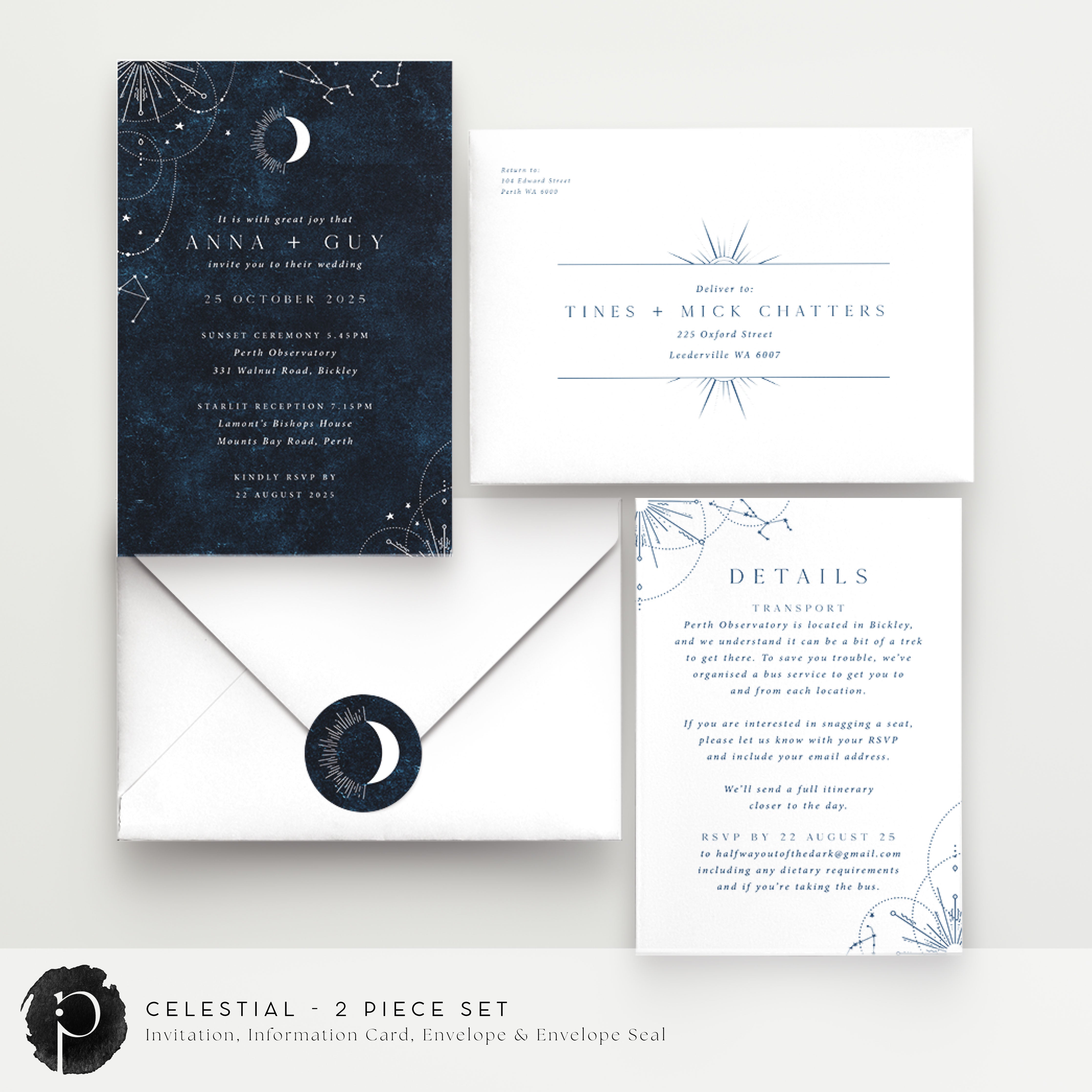 Celestial - Wedding Invitation & Information/Details Card Set – Paper ...