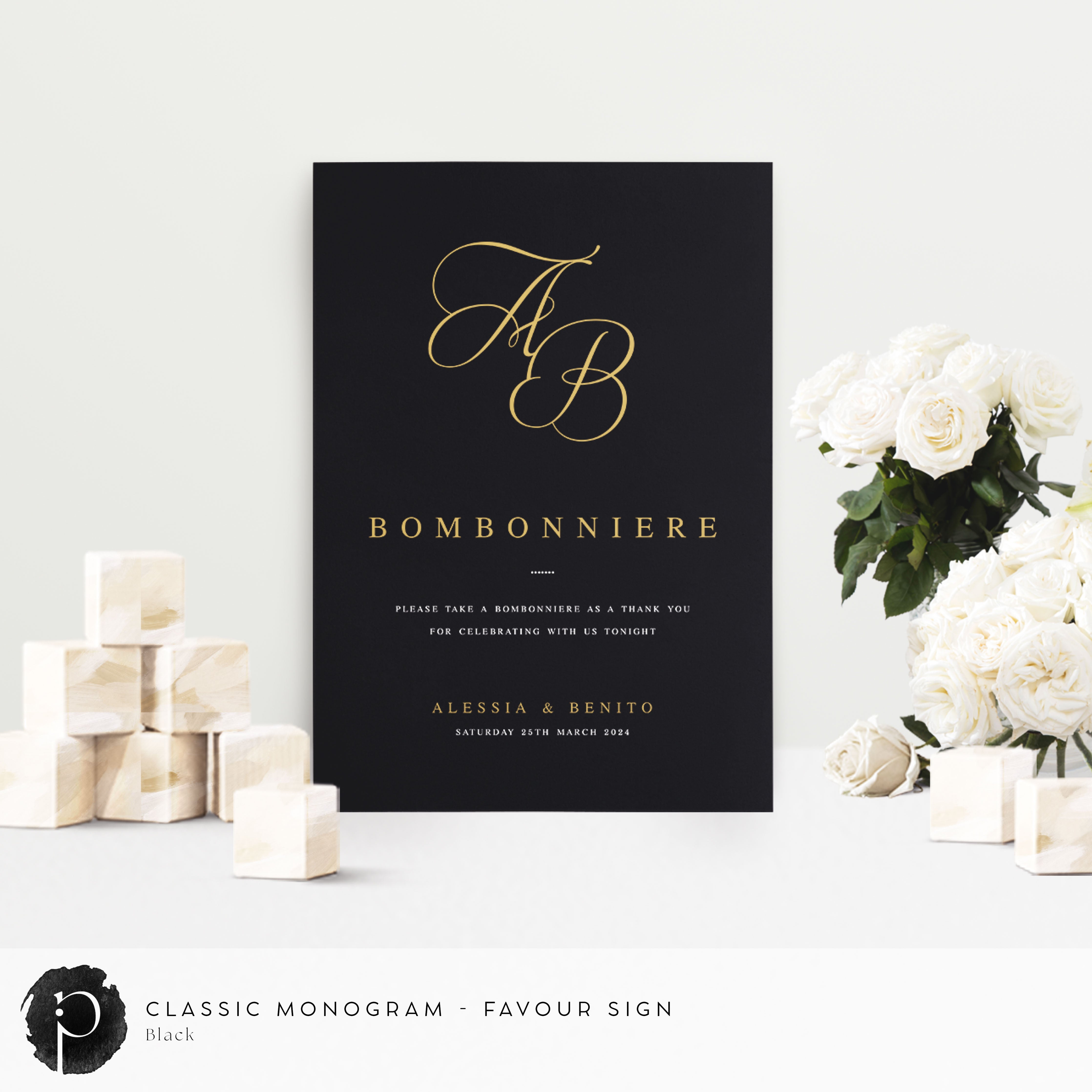 Classic Monogram - Wedding Guest Favour, Bonbonniere Table Sign – Paper ...