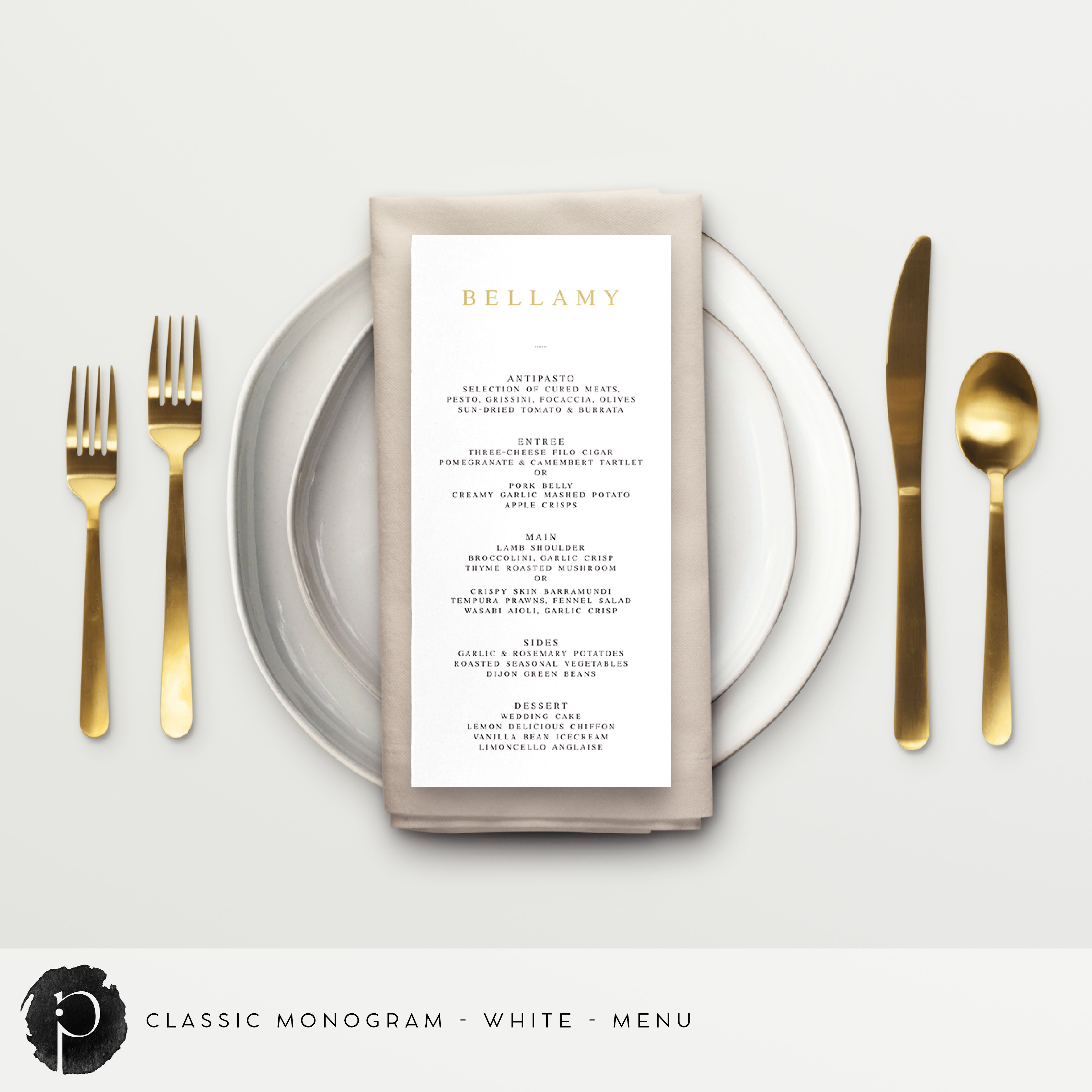 Classic Monogram - Menu Cards – Paper & Ink Studio