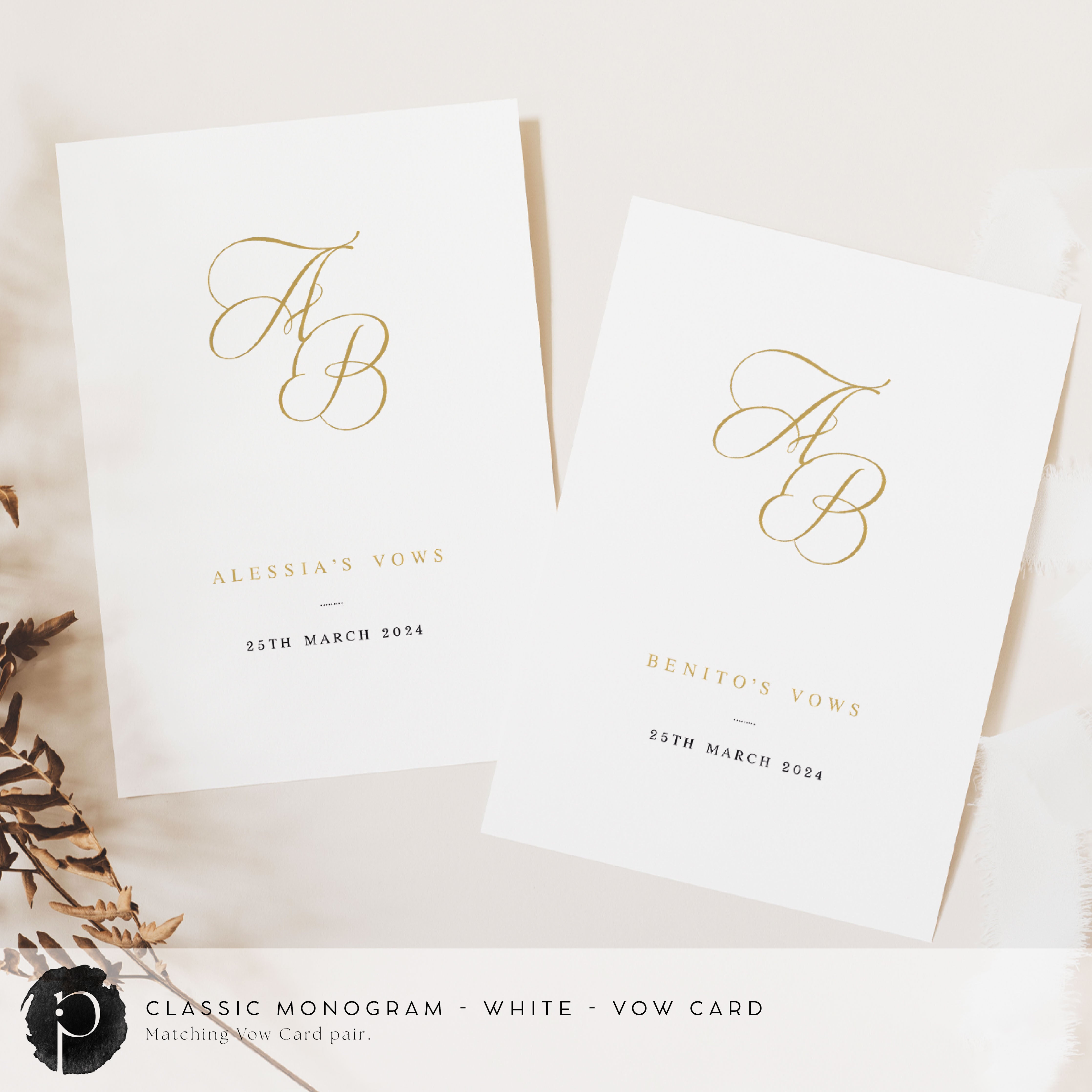 Classic Monogram - Wedding Vow Card Set – Paper & Ink Studio