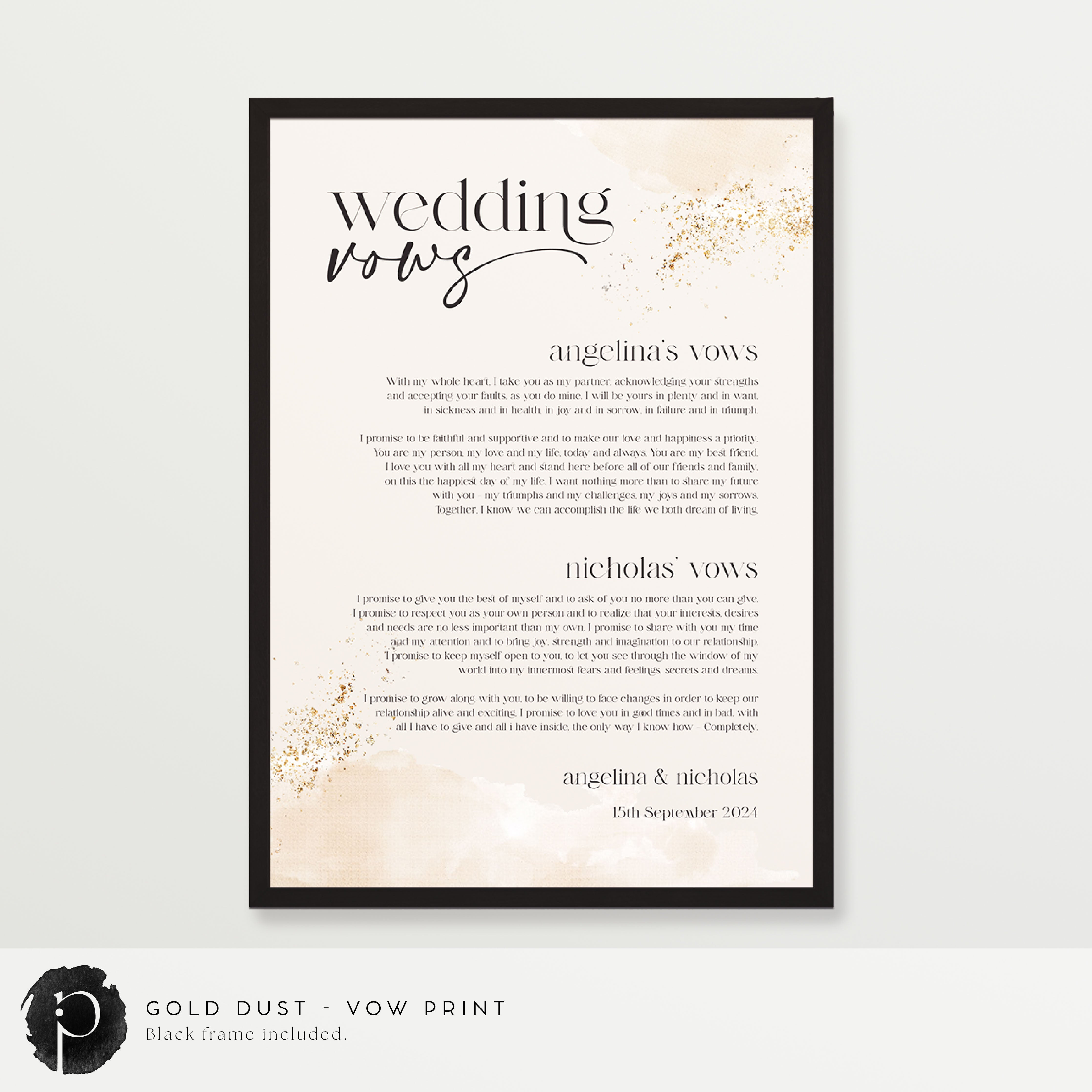 Gold Dust - Wedding Vow Keepsake – Paper & Ink Studio