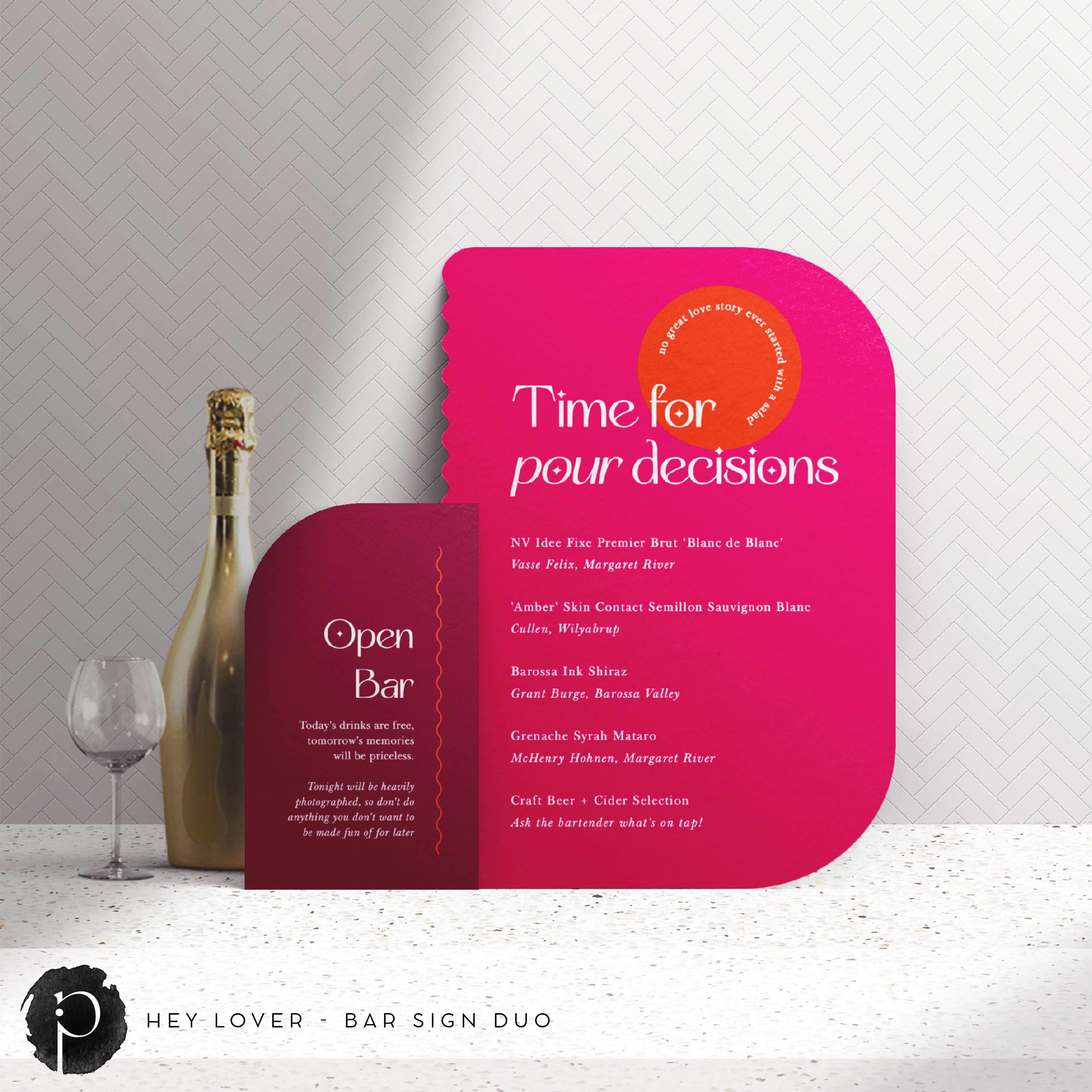 Hey Lover - Bar Sign Duo – Paper & Ink Studio