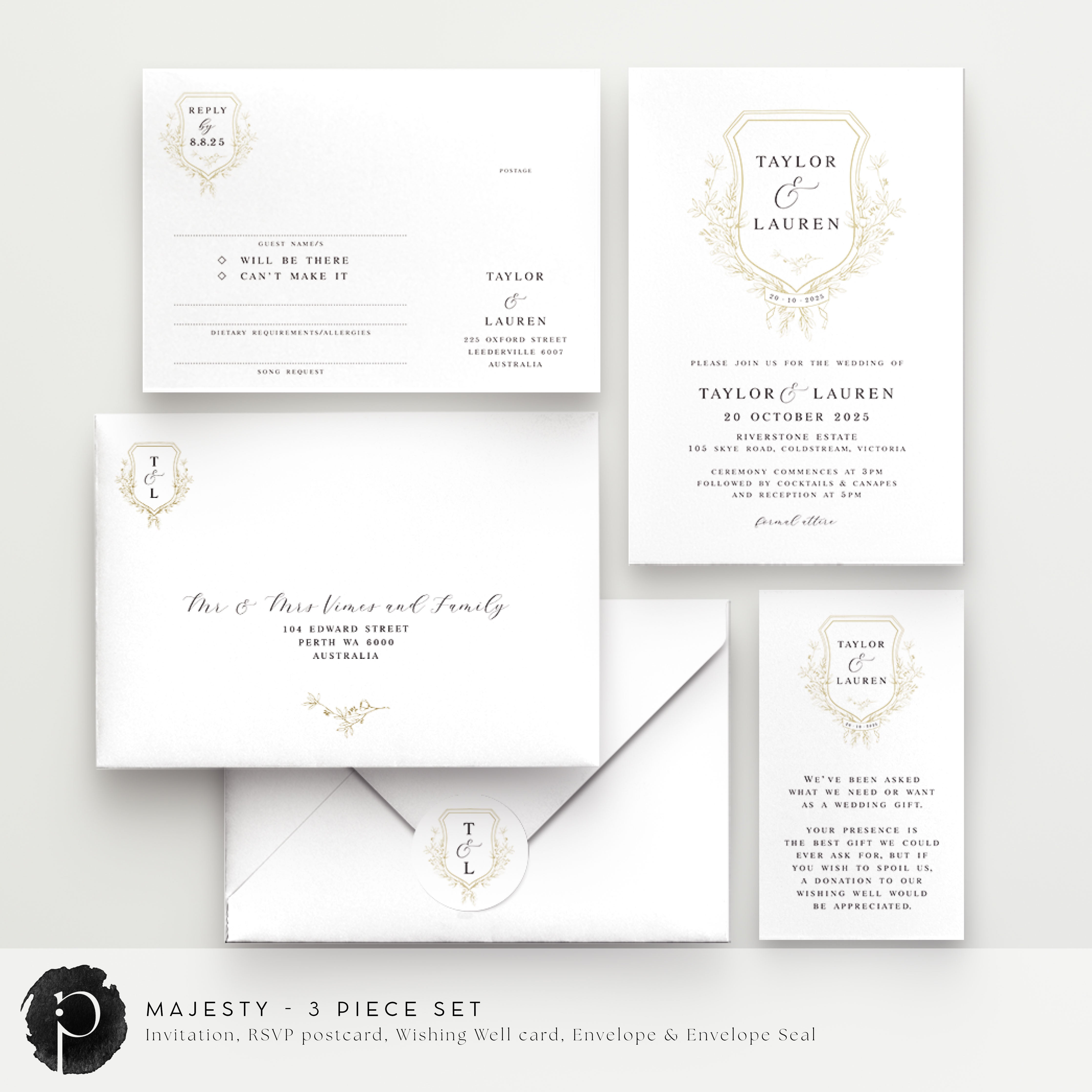 Majesty - Wedding Invitation, RSVP Card & Gift/Wishing Well Card Set ...