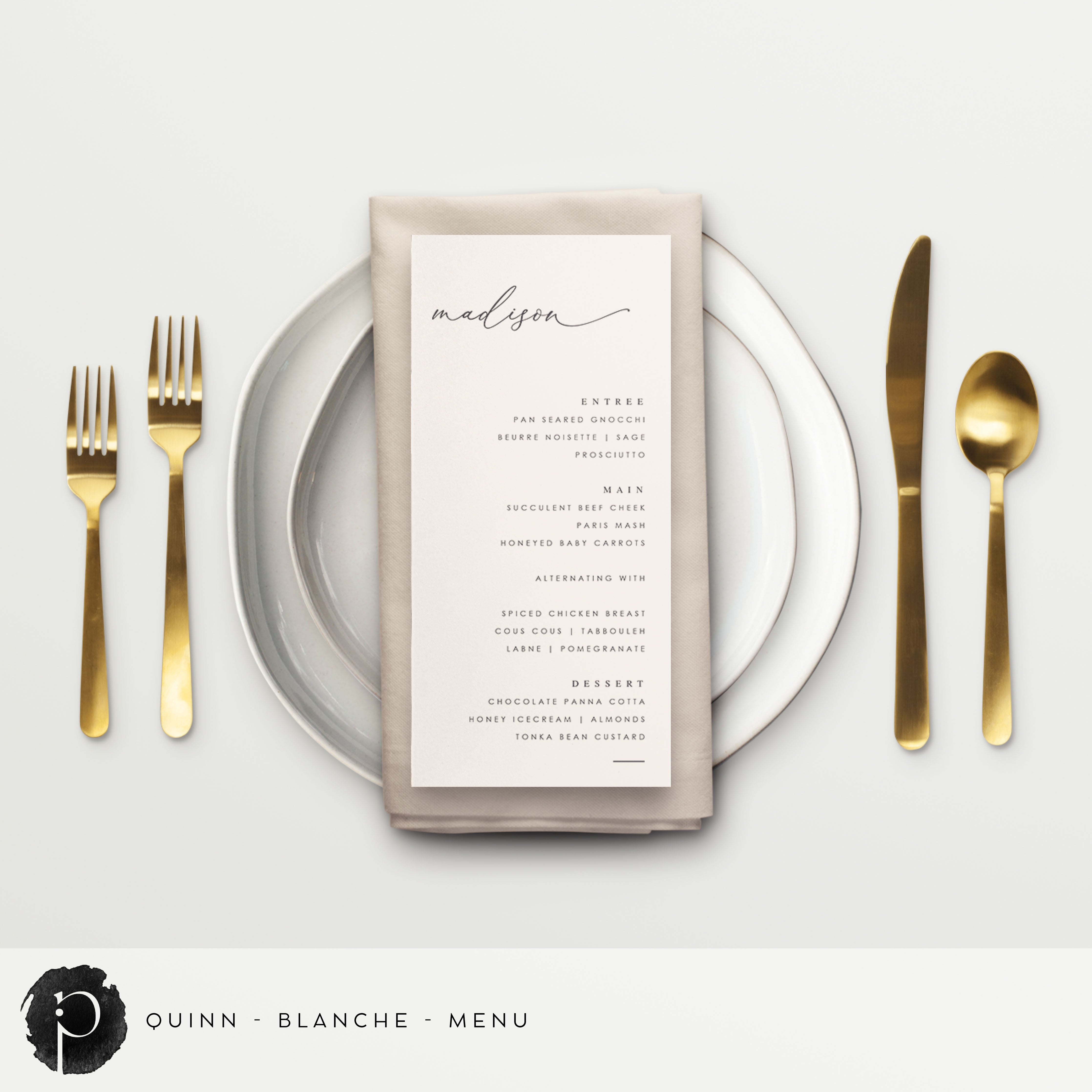 Quinn - Menu Cards – Paper & Ink Studio