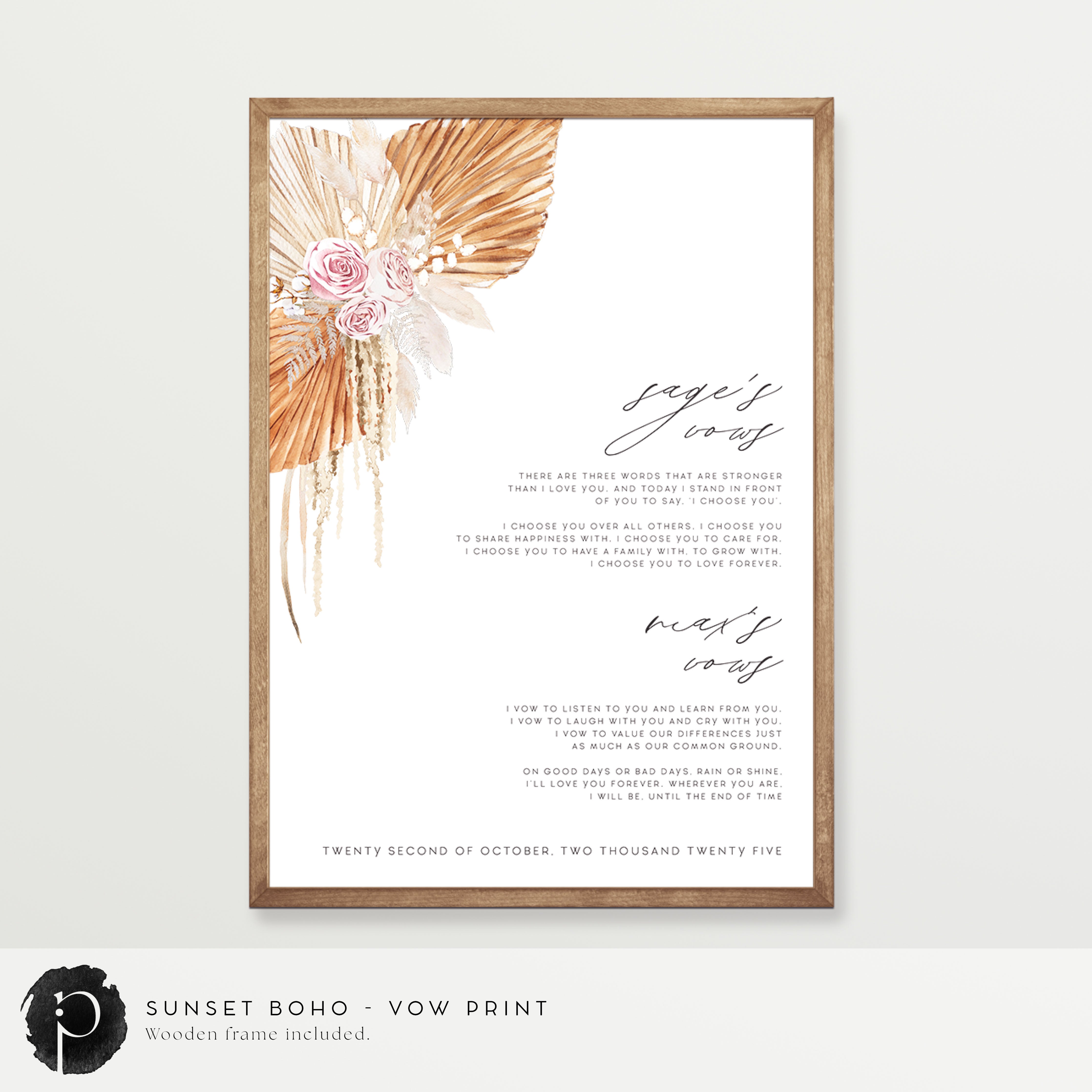 Sunset Boho - Wedding Vow Keepsake – Paper & Ink Studio