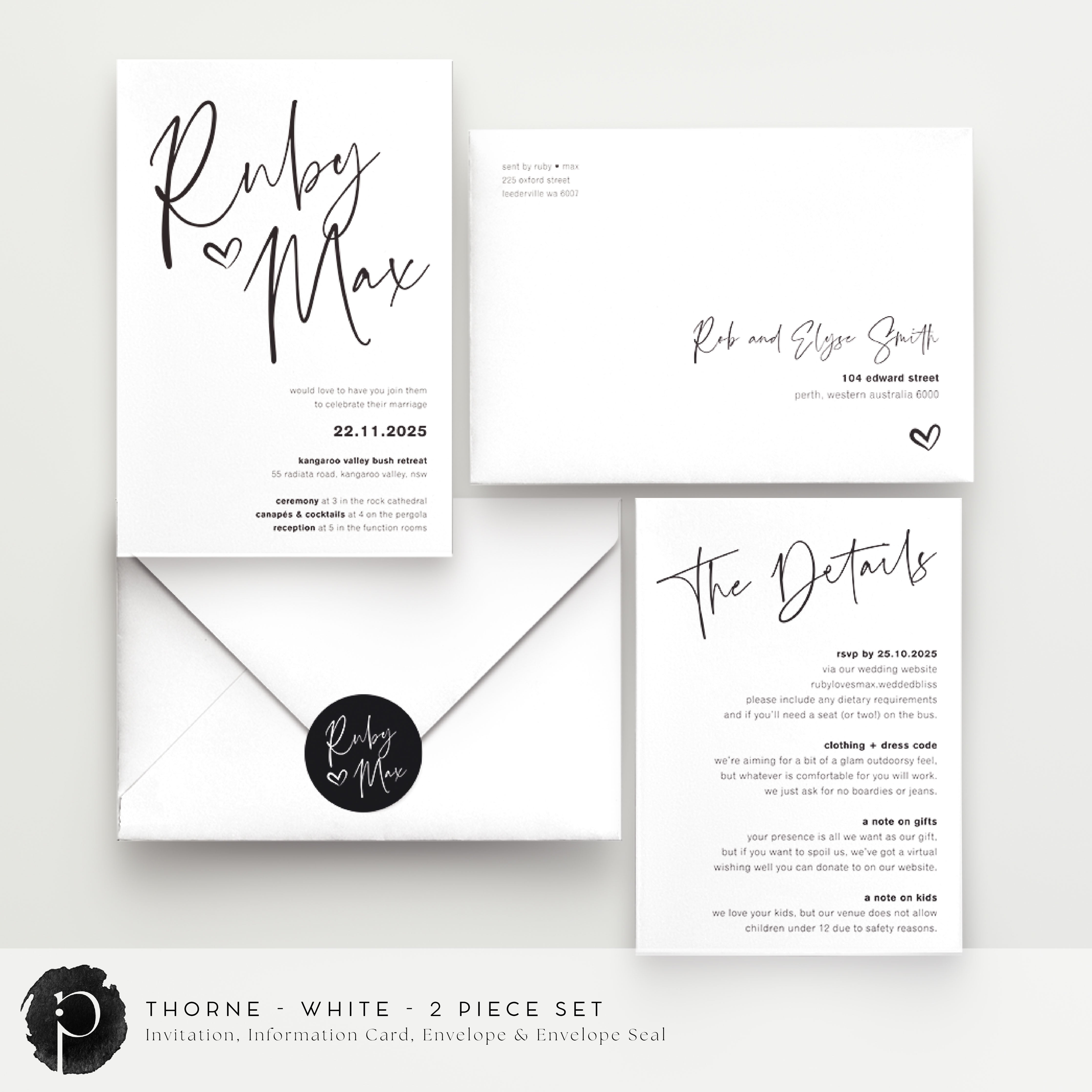 Thorne - Wedding Invitation & Information/Details Card Set – Paper ...