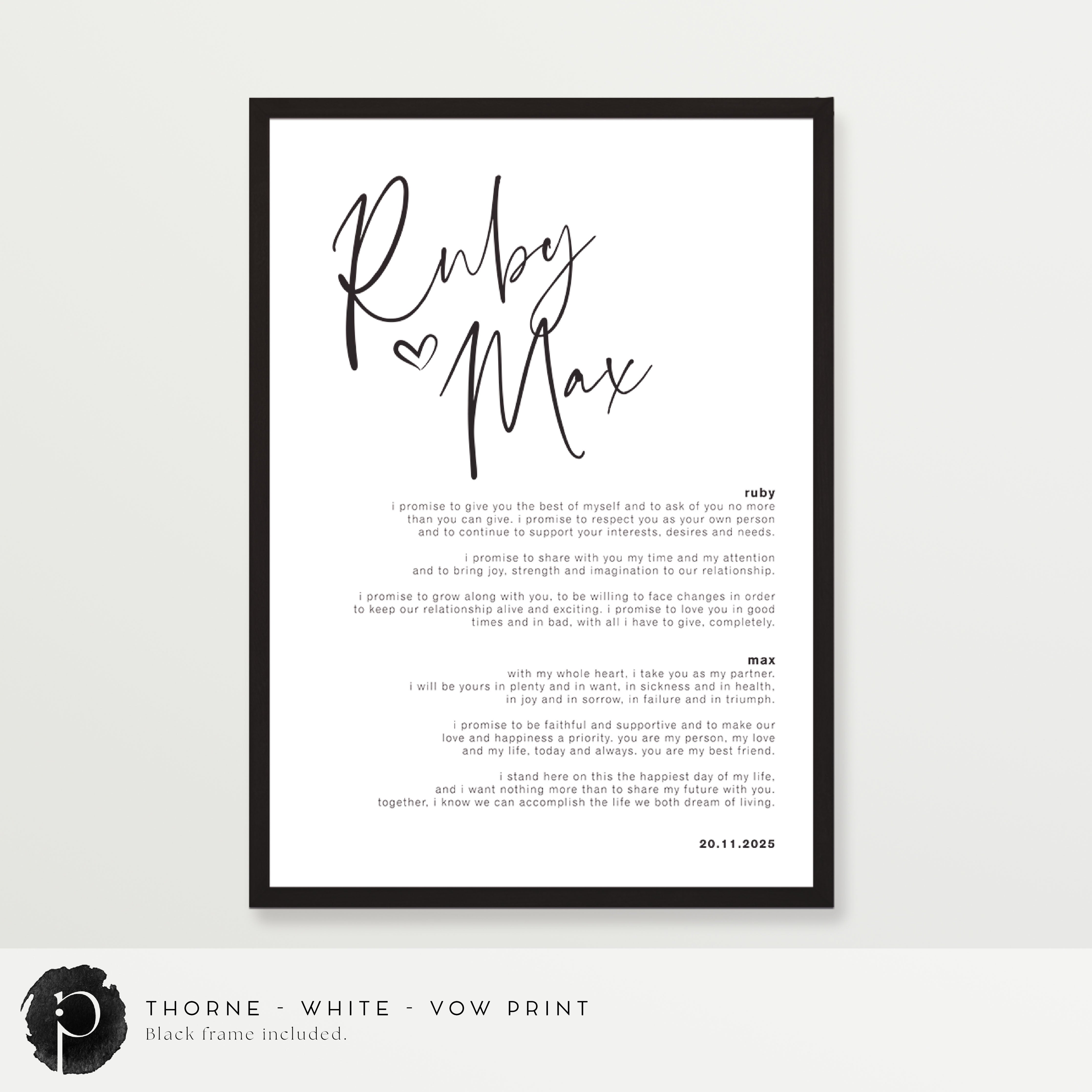 Thorne - Wedding Vow Keepsake – Paper & Ink Studio