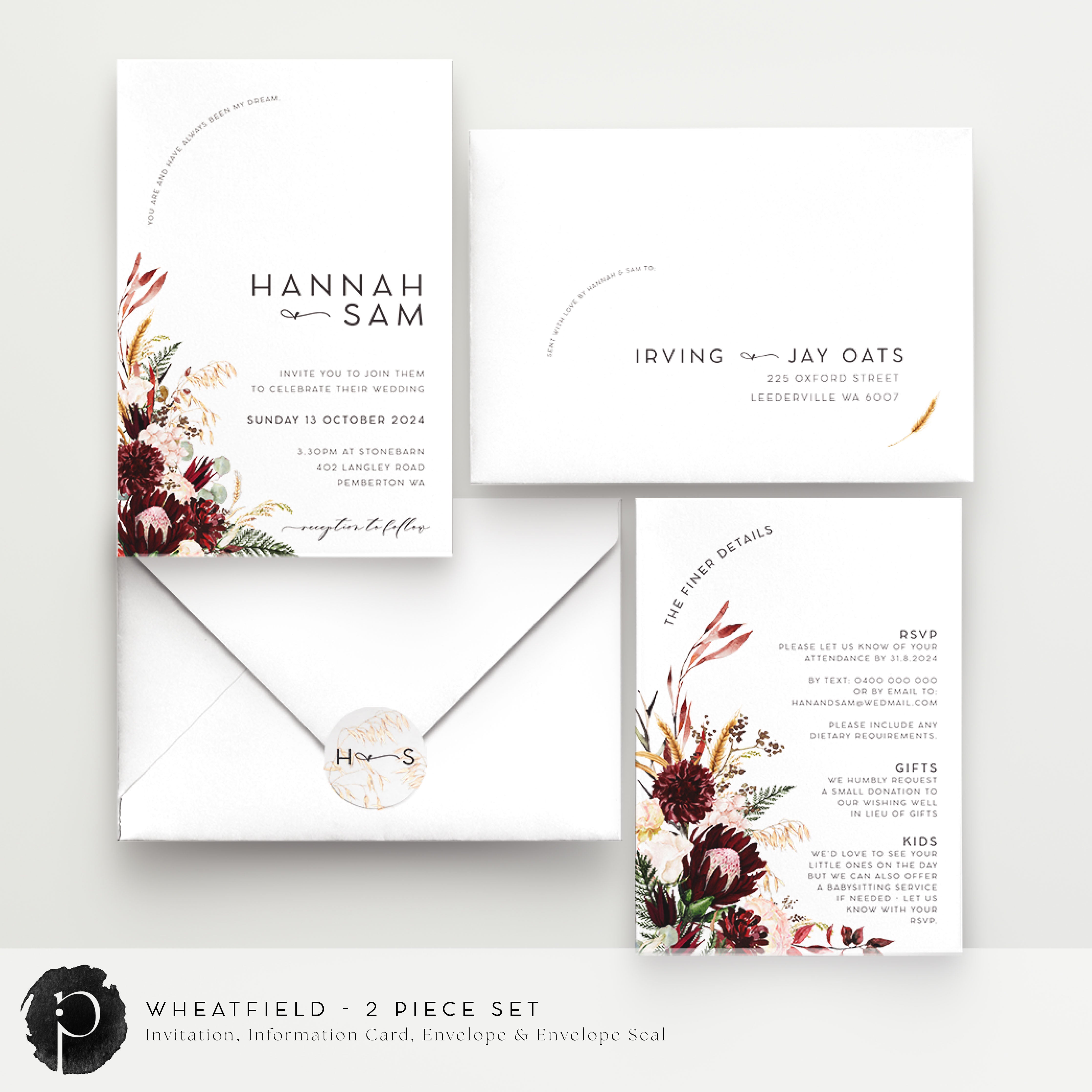 Wheatfield - Wedding Invitation & Information/Details Card Set – Paper ...