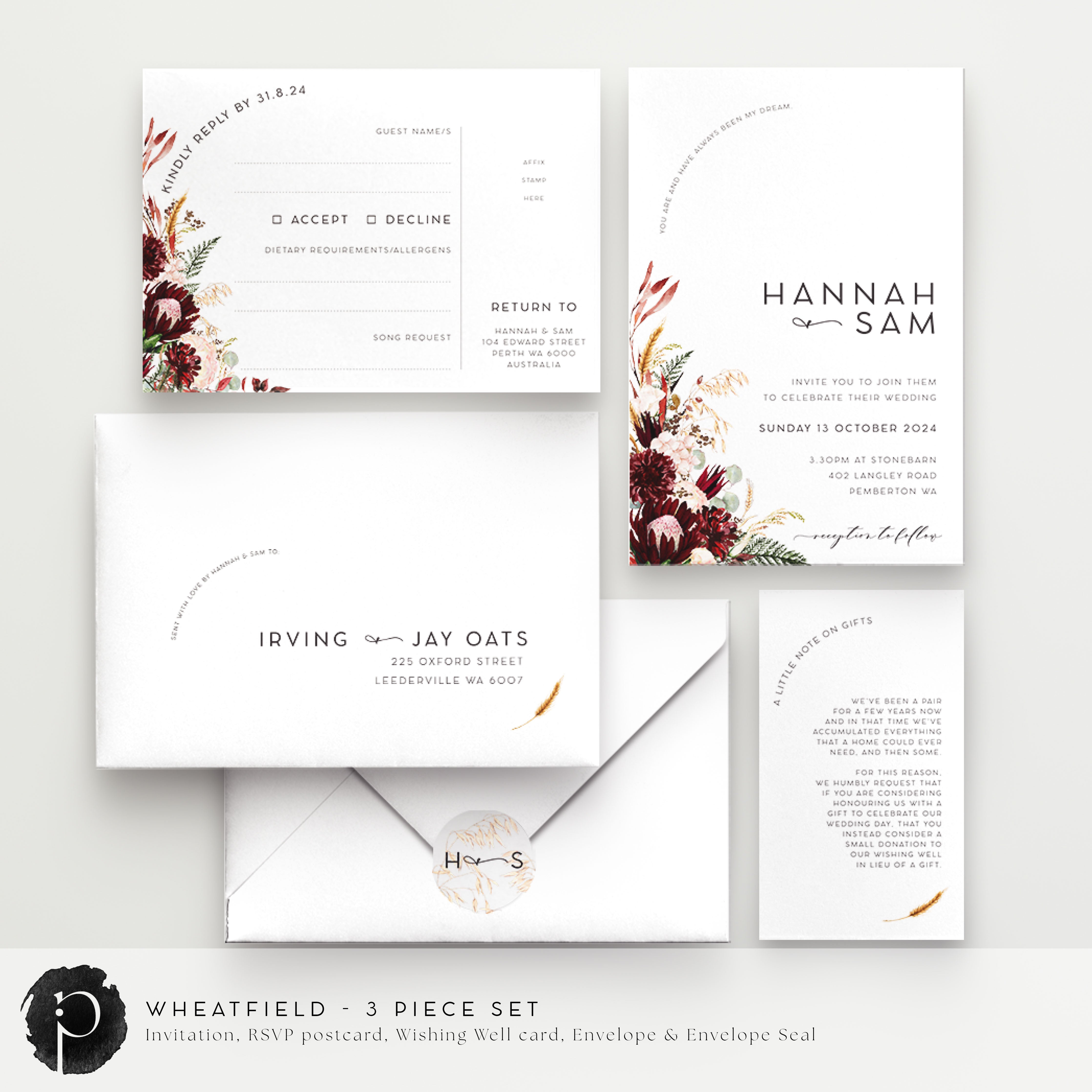 10 x Custom Wedding Invitations, RSVP + Gift Card Sets with Envelopes ...