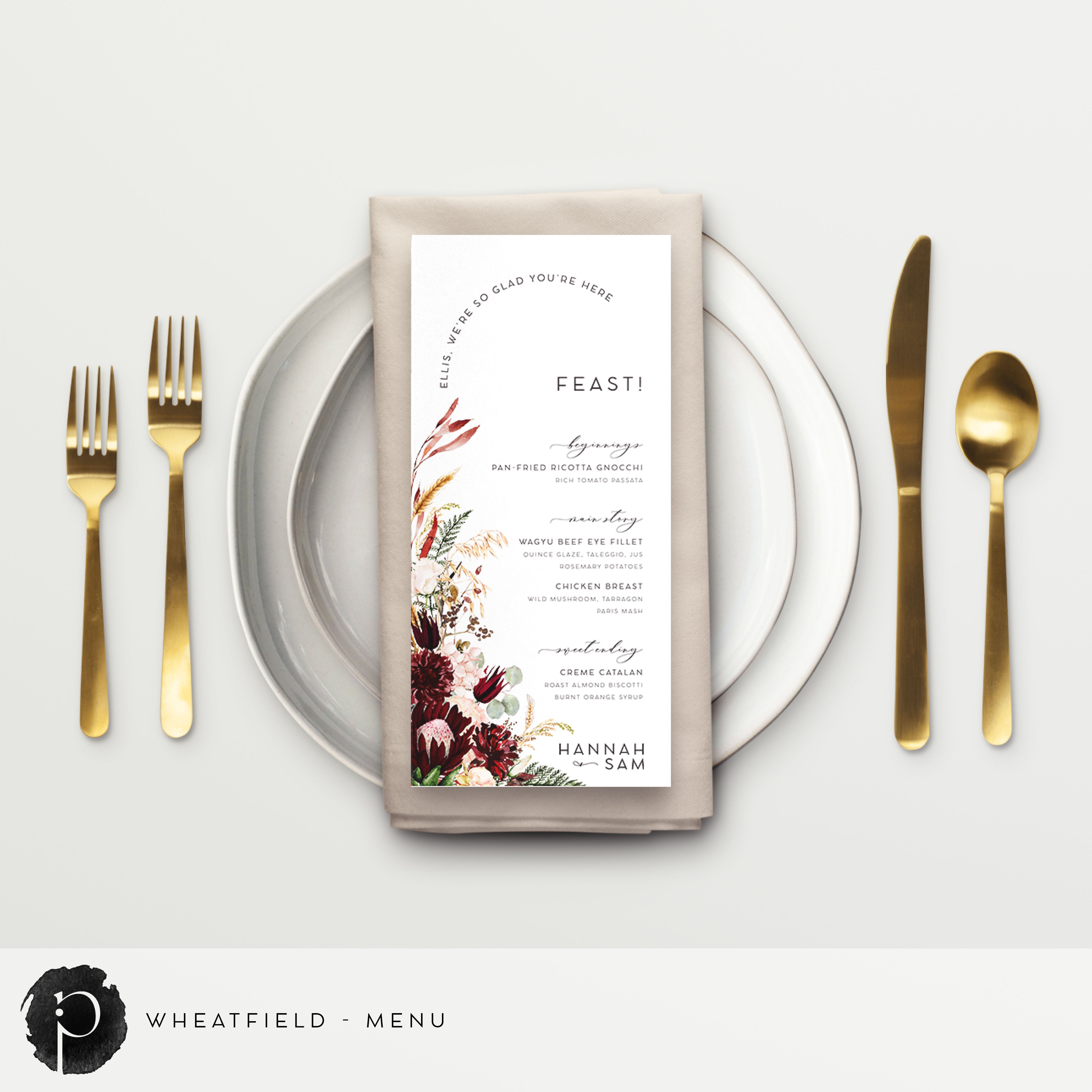 Wheatfield - Menu Cards – Paper & Ink Studio